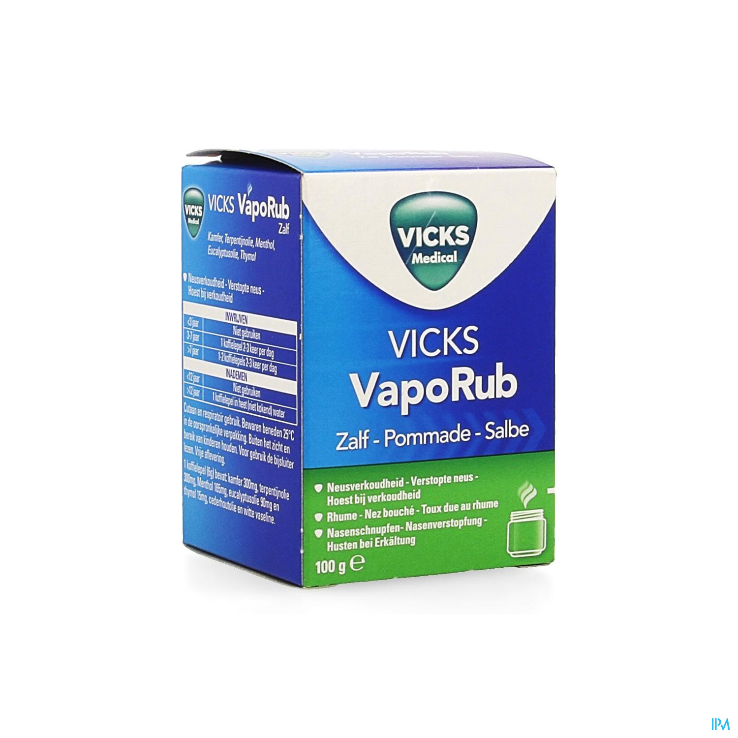 Vicks Vaporub Pommade/ Zalf 100g - Massagebalsem en inhalatie - Hoest ...