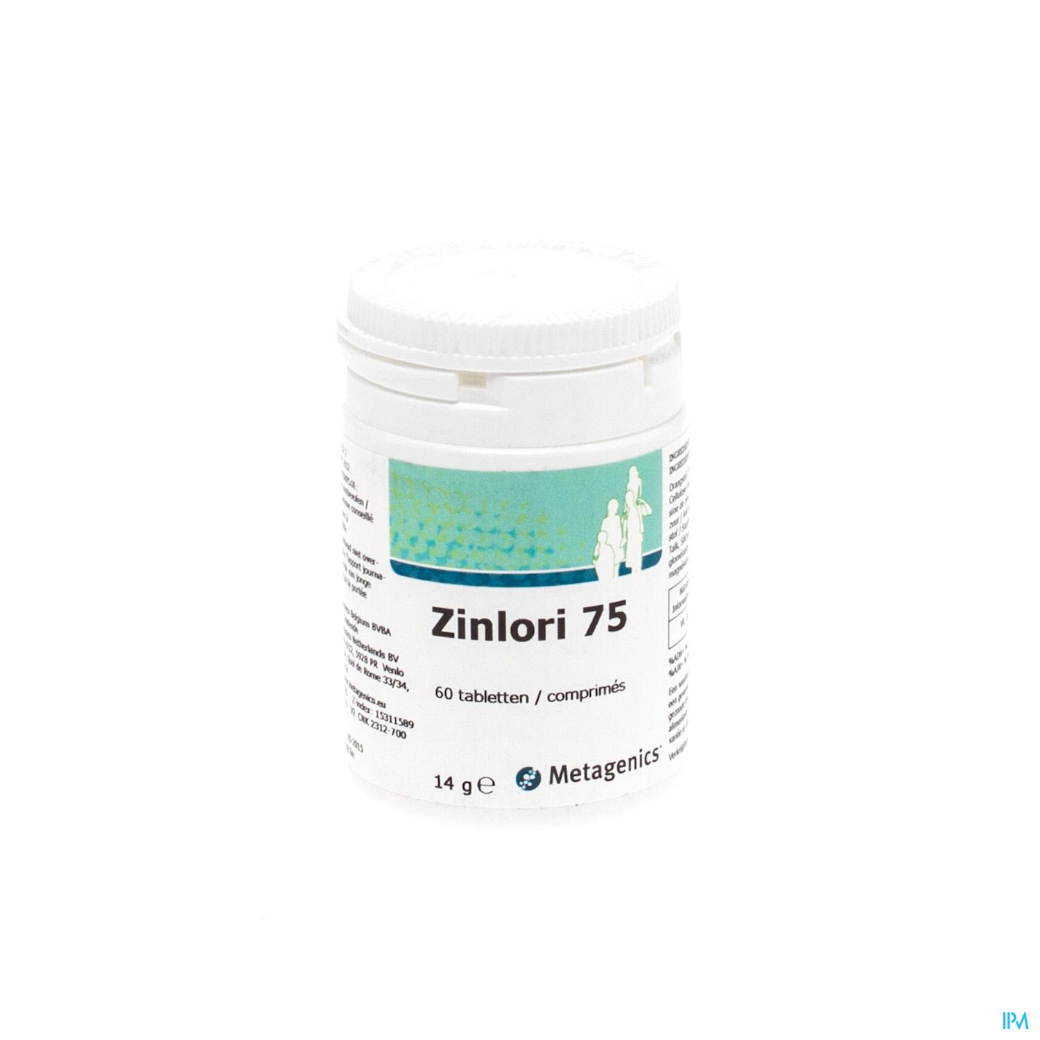 Zinlori 75 Tabl 60 4216 Metagenics - Zinc - Minéraux - Vitamine et ...