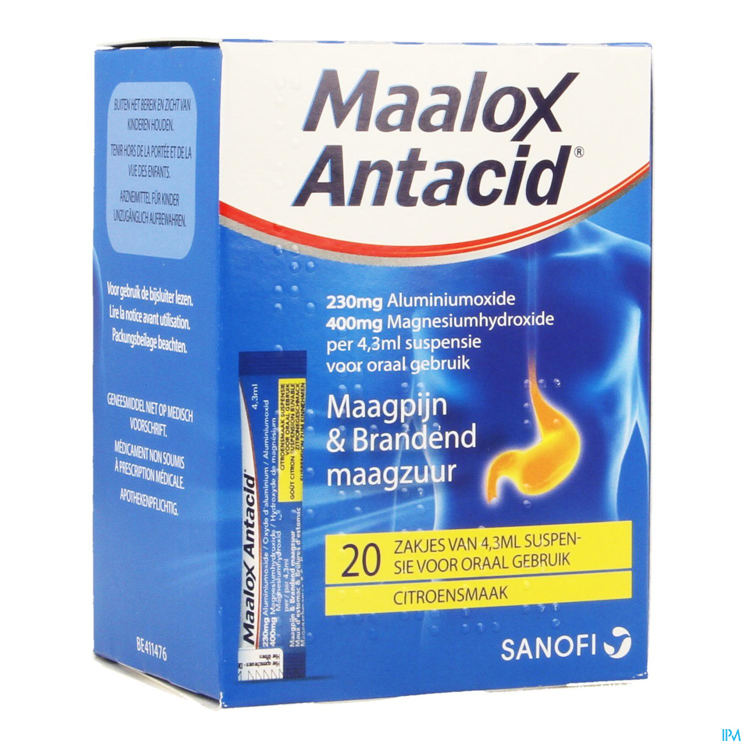 Maalox Antacid Lemon 230mg/400mg Susp Or. 20x4,3ml - Maagzuur ...