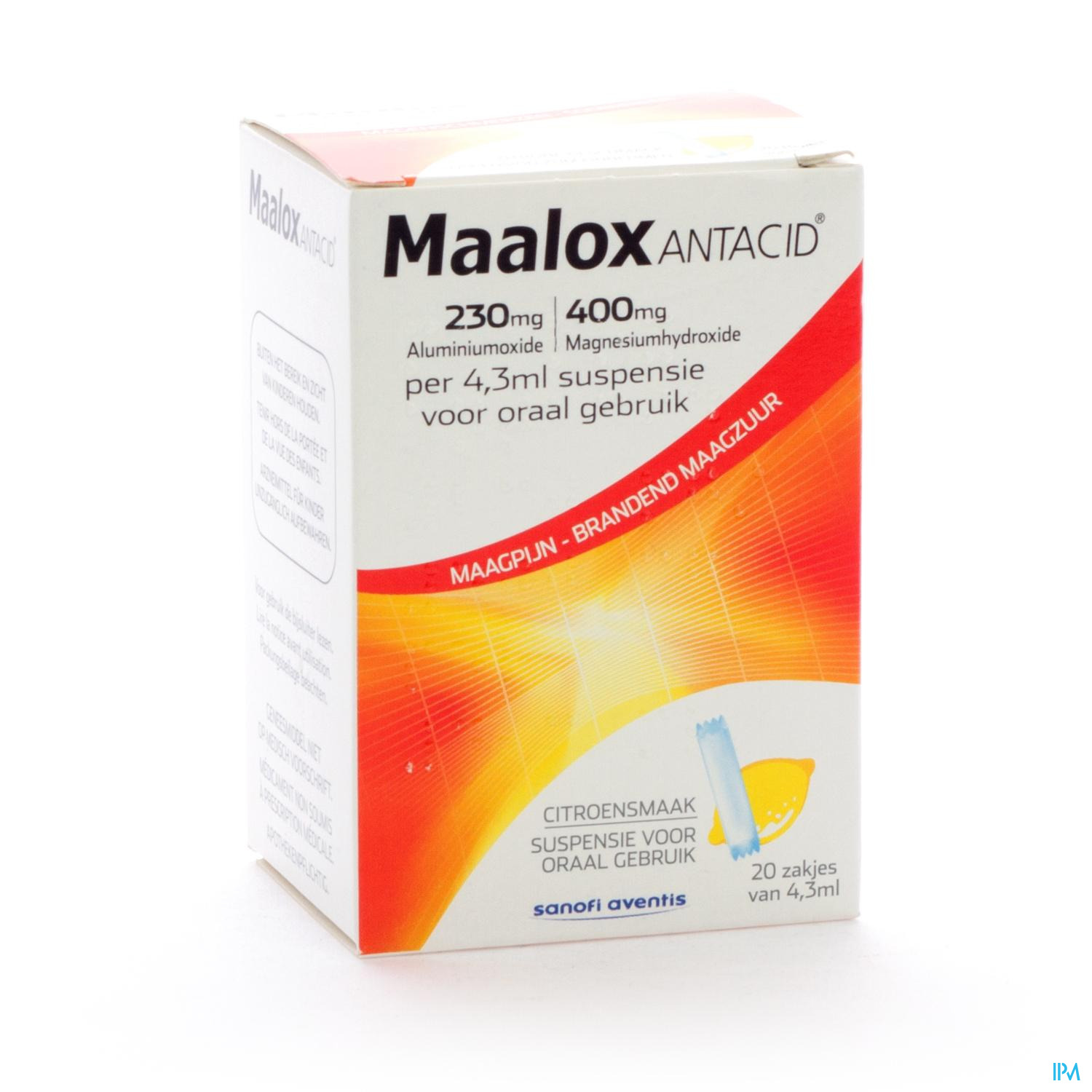 Maalox Antacid Lemon 230mg/400mg Susp Or. 20x4,3ml - Maagzuur ...