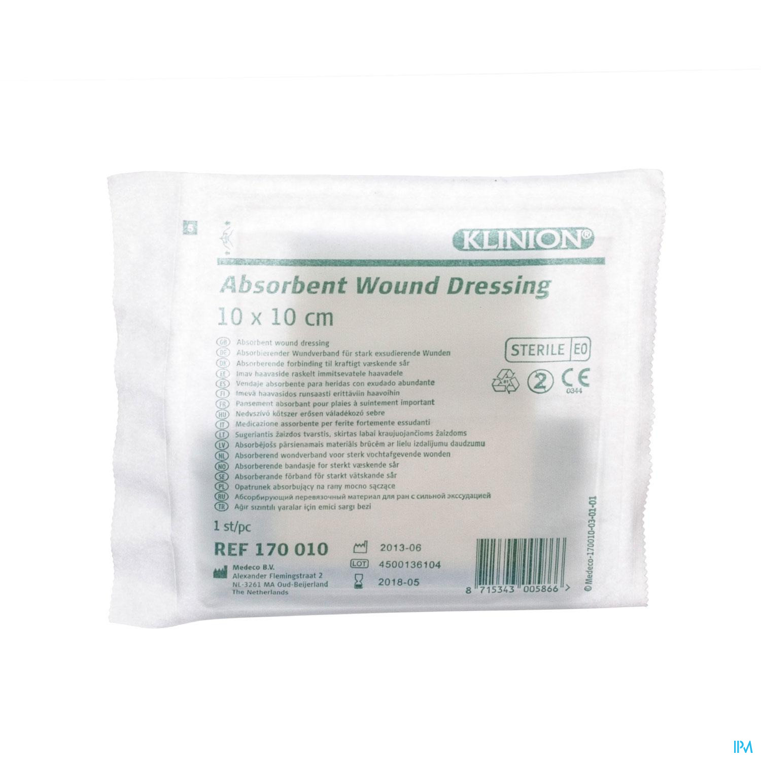Klinion Absorberend Verband 10x10cm S 1 4170010 - Steriele kompressen ...