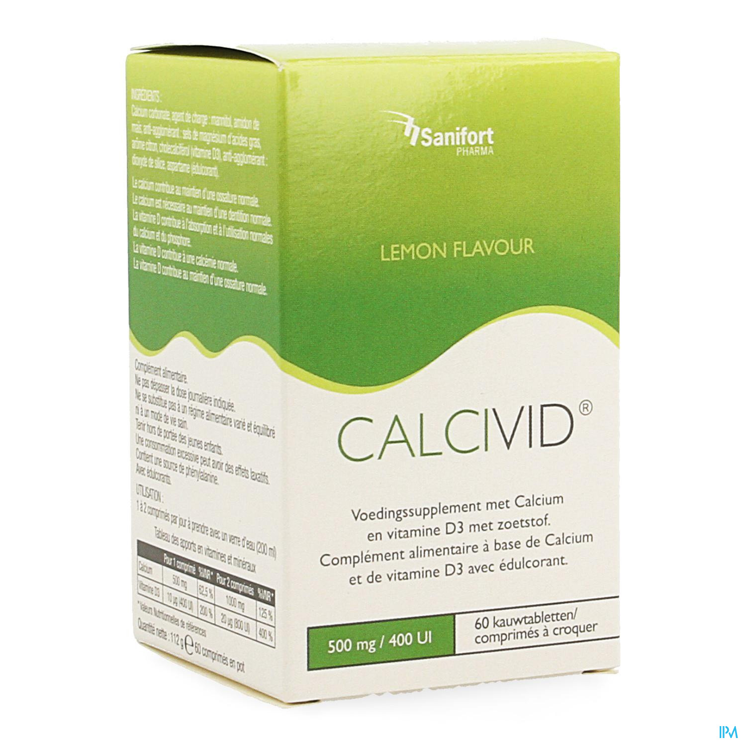Calcivid 500mg/400ie Lemon Chew 60 - Calcium - Mineralen - Vitaminen ...