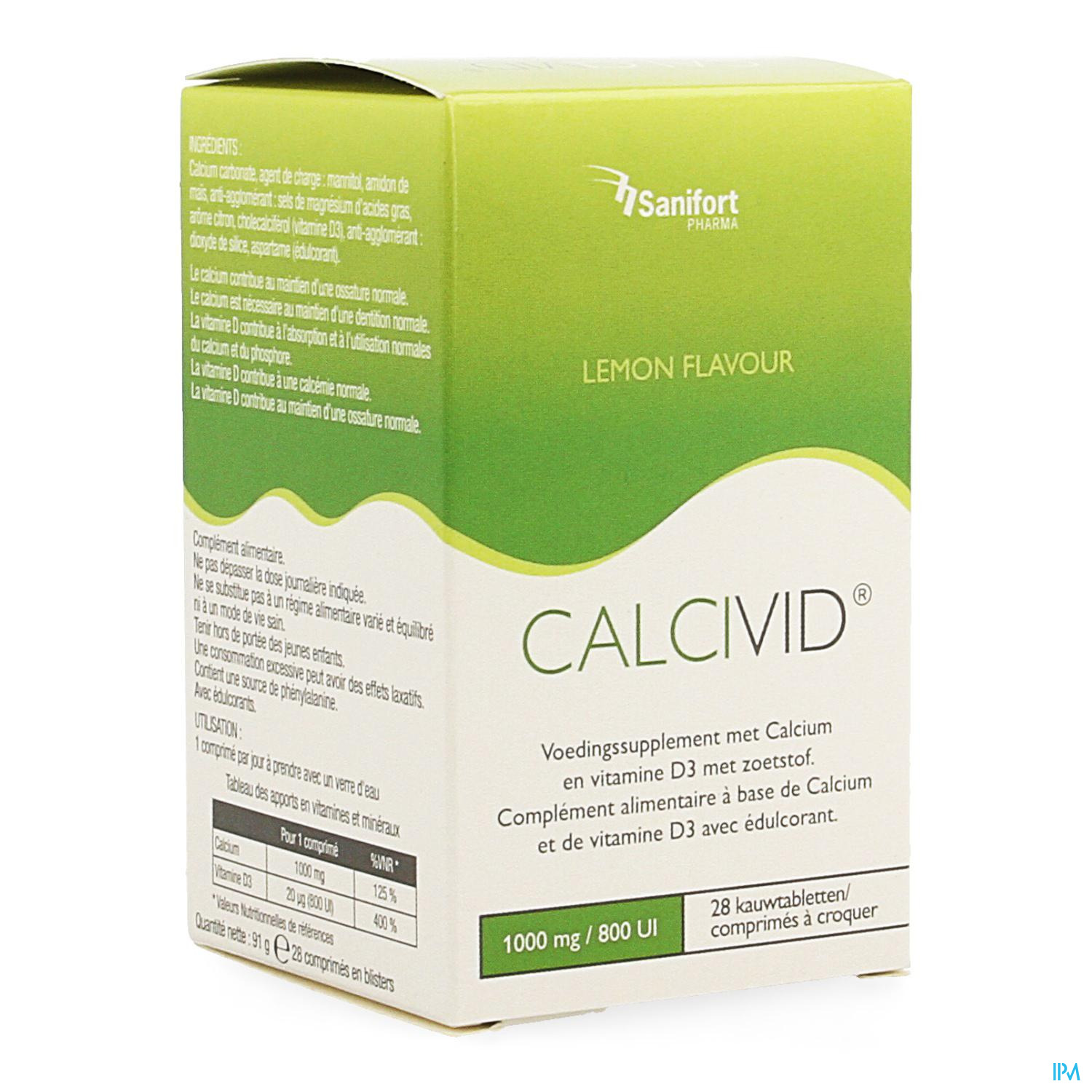 Calcivid 1000mg/800ie Lemon Chew 28 - Calcium - Mineralen - Vitaminen ...